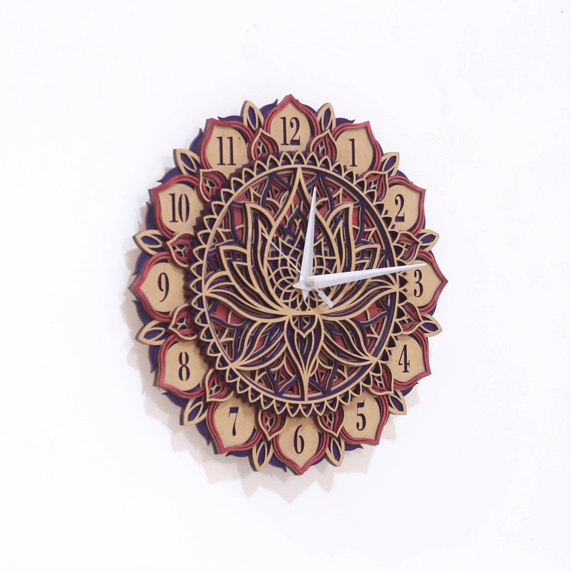 Mandala Clock Wooden Layered Wall Clock Living Room Clock - Etsy