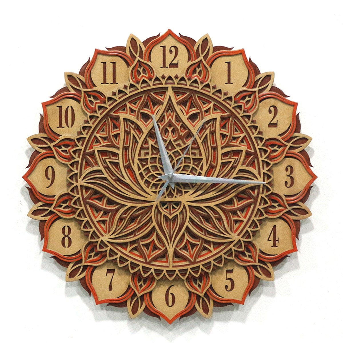 Mandala Clock Wooden Layered Wall Clock Living Room Clock - Etsy