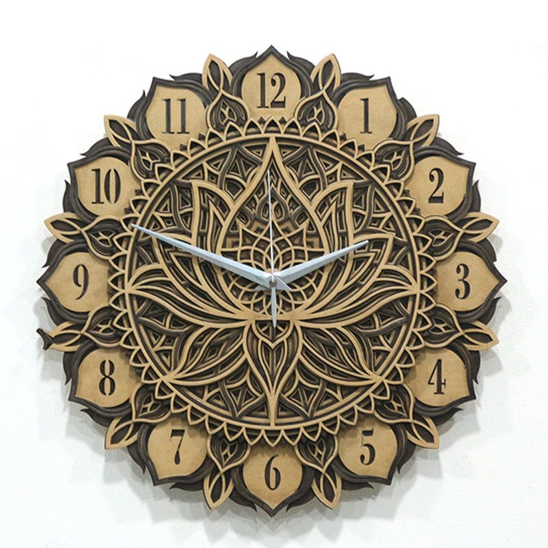 Mandala Clock Wooden Layered Wall Clock Living Room Clock - Etsy