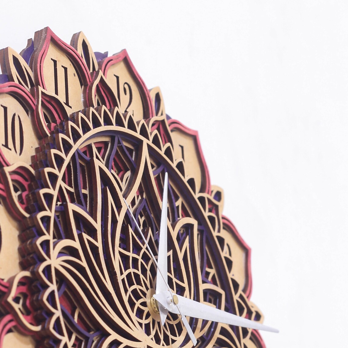 Mandala Clock Wooden Layered Wall Clock Living Room Clock - Etsy