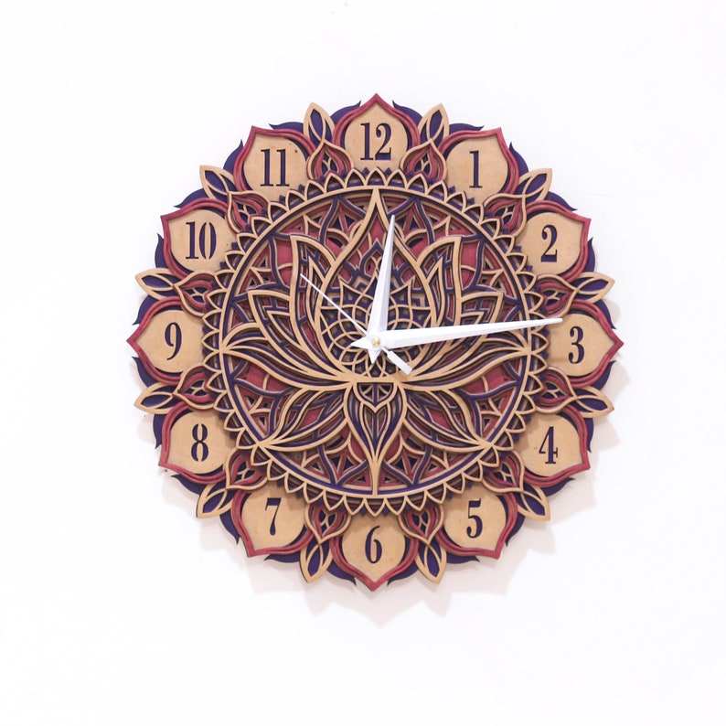 Mandala Clock Wooden Layered Wall Clock Living Room Clock - Etsy
