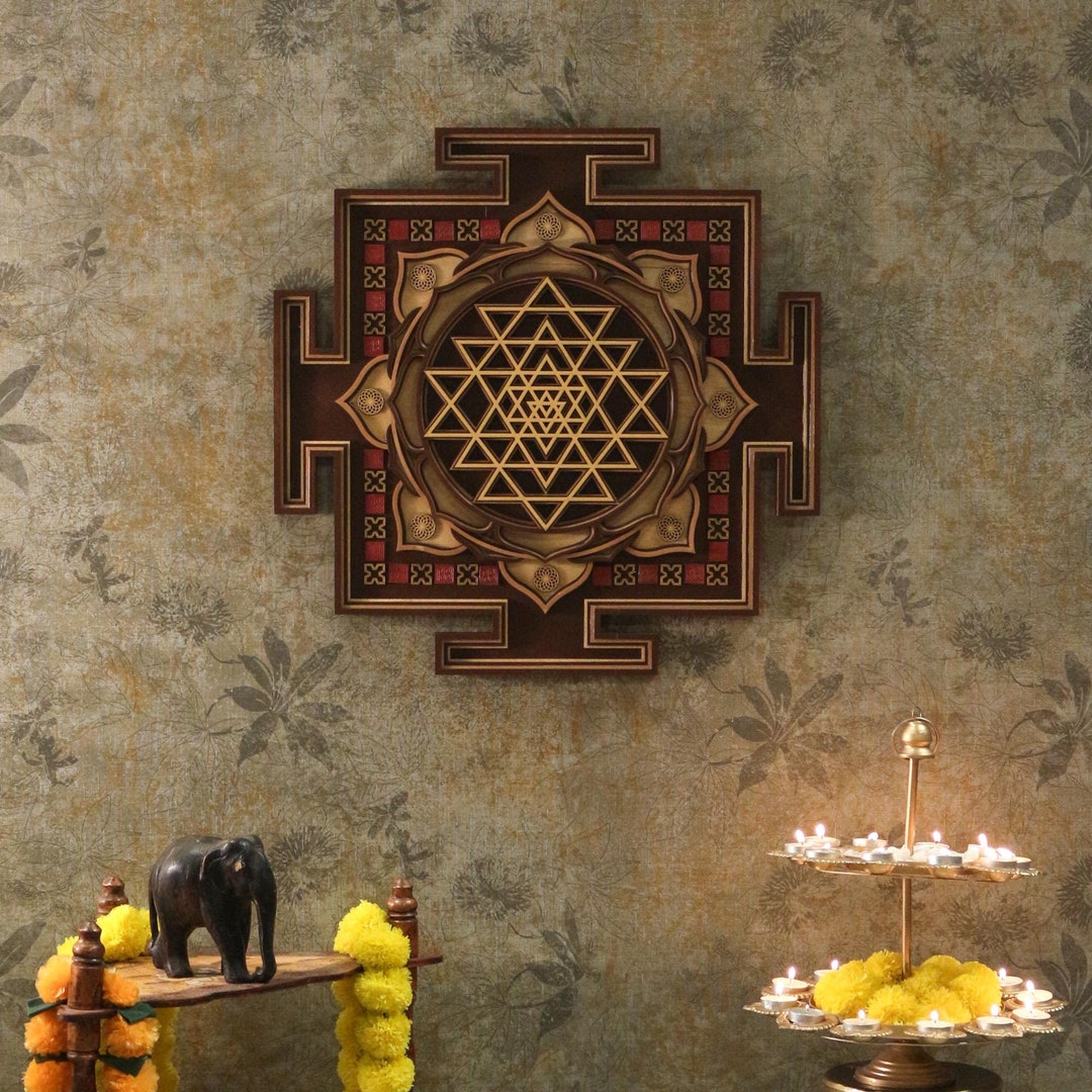 Shree Yantra Mandala Wall Art Living Room Décor Wooden Wall Art Shri ...