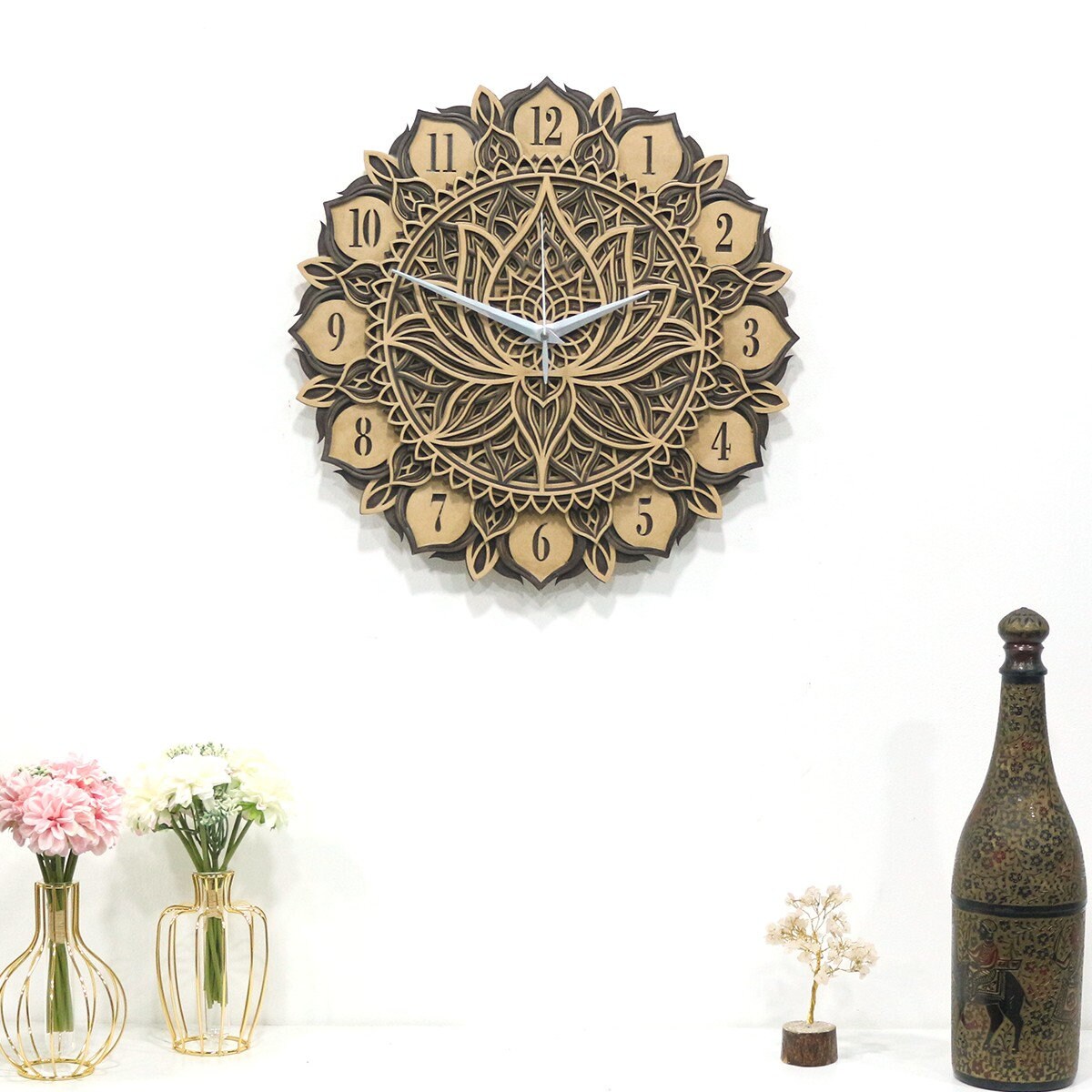 Mandala Clock Wooden Layered Wall Clock Living Room Clock - Etsy