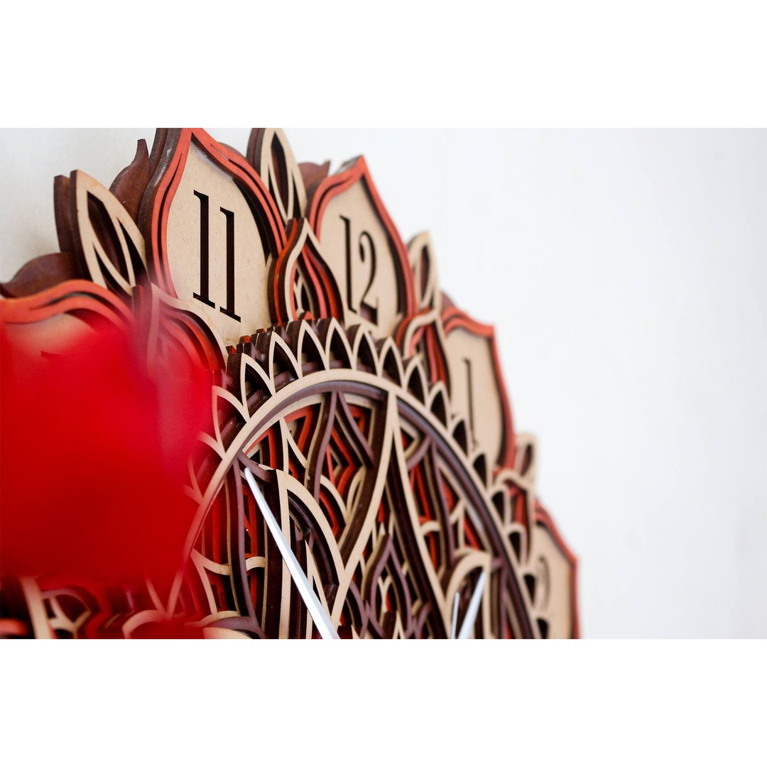 Mandala Clock Wooden Layered Wall Clock Living Room Clock - Etsy