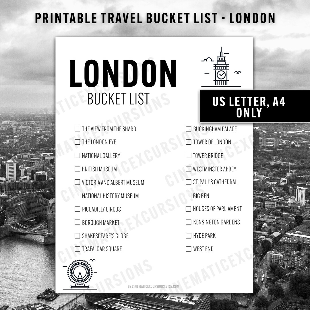 Printable London Travel Bucket List, Top 20 Places to Visit, London ...