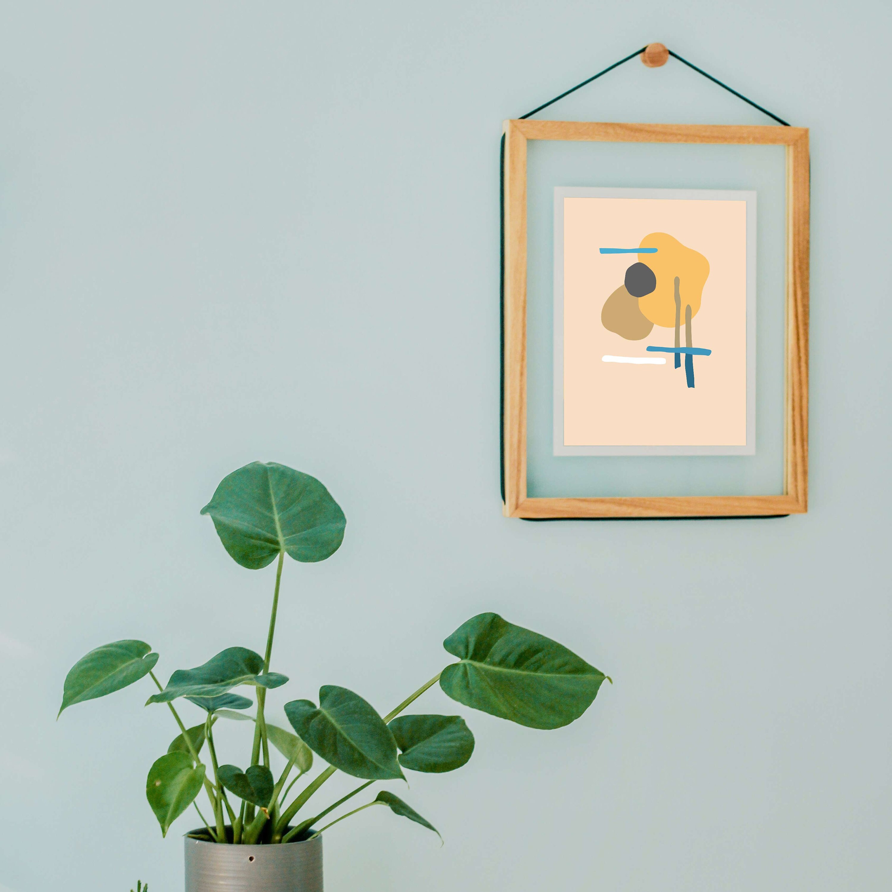 Earth Tone Wall Art With Blue Abstract Stripes Digital Print, Aesthetic ...