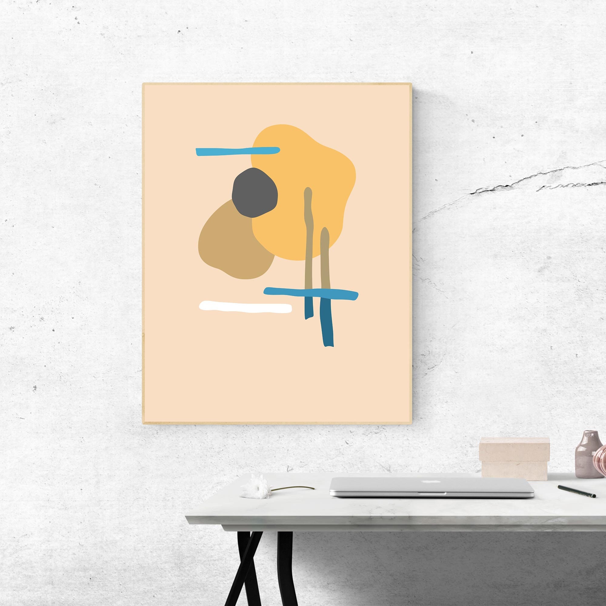 Earth Tone Wall Art With Blue Abstract Stripes Digital Print, Aesthetic ...