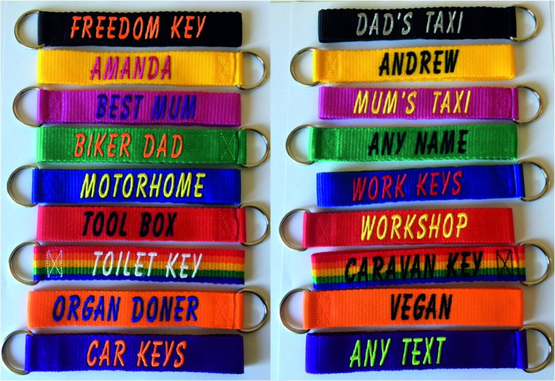Personalised Embroidered Webbing Keyrings, Embroidered Both Sides With ...