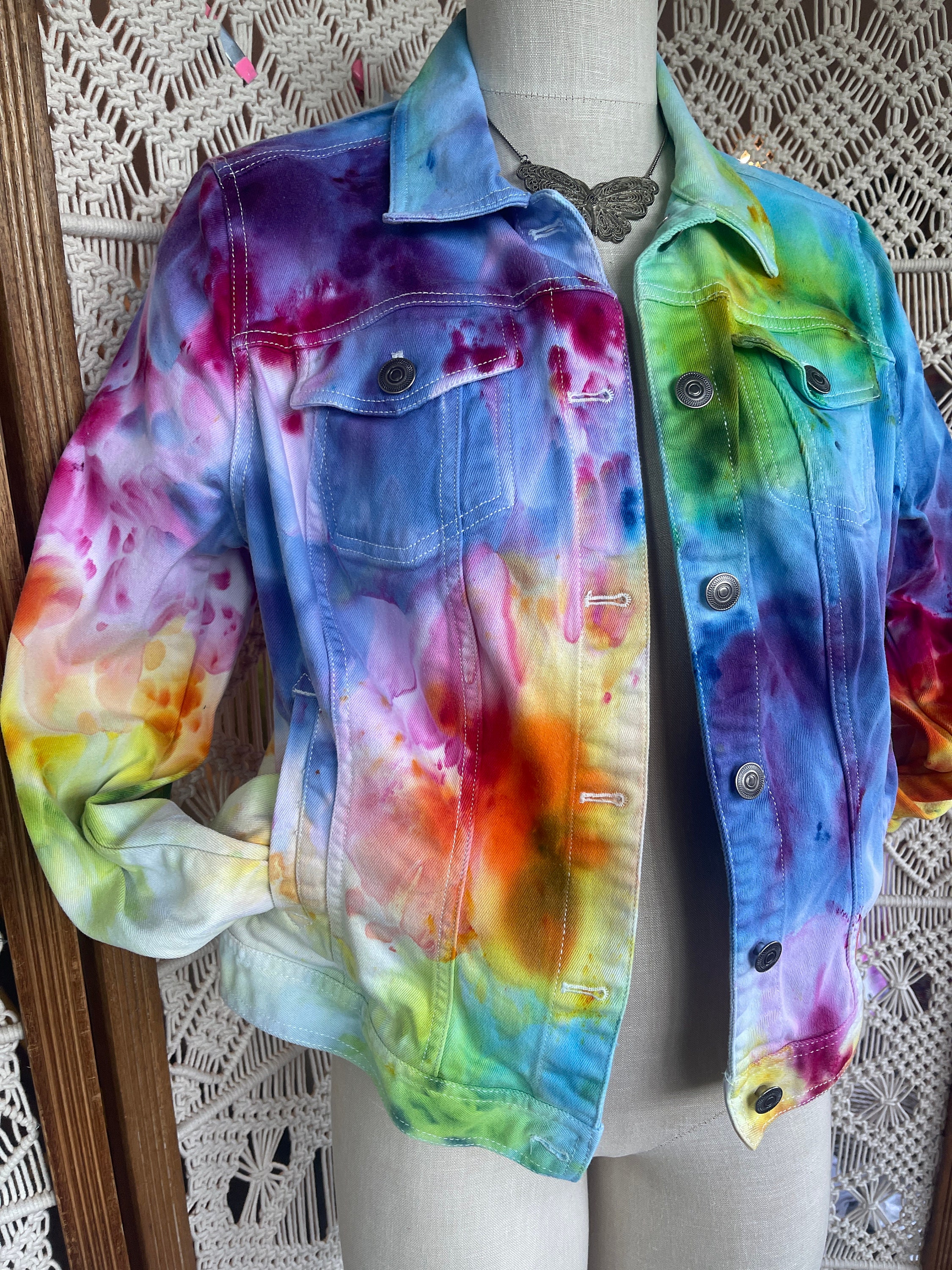 Rainbow Denim Jacket - Etsy