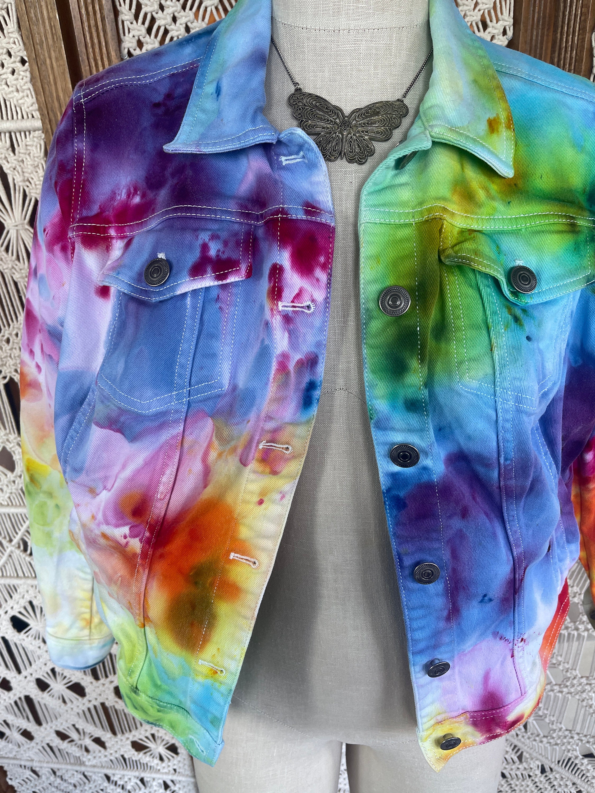 Rainbow Denim Jacket - Etsy