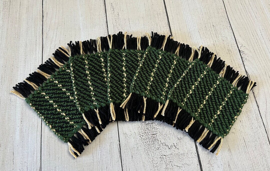 Handwoven Mug Mats: Dark Sage Green, Bone, and Black Set of Five - Etsy