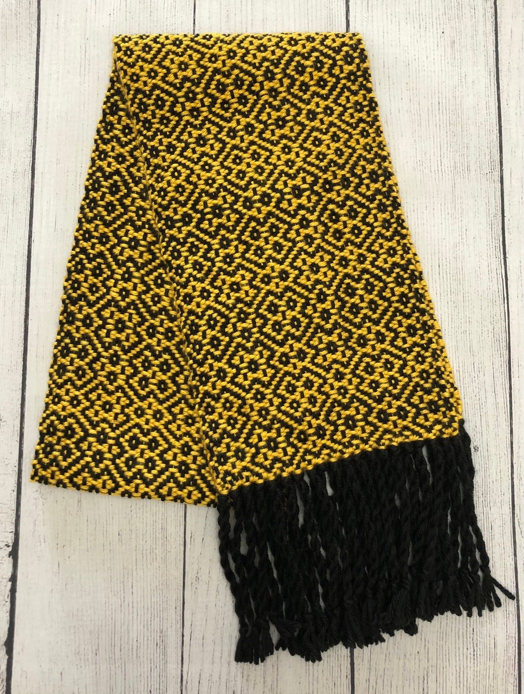 Handcrafted Yellow and Black Scarf With a Two-sided Design: Handwoven ...