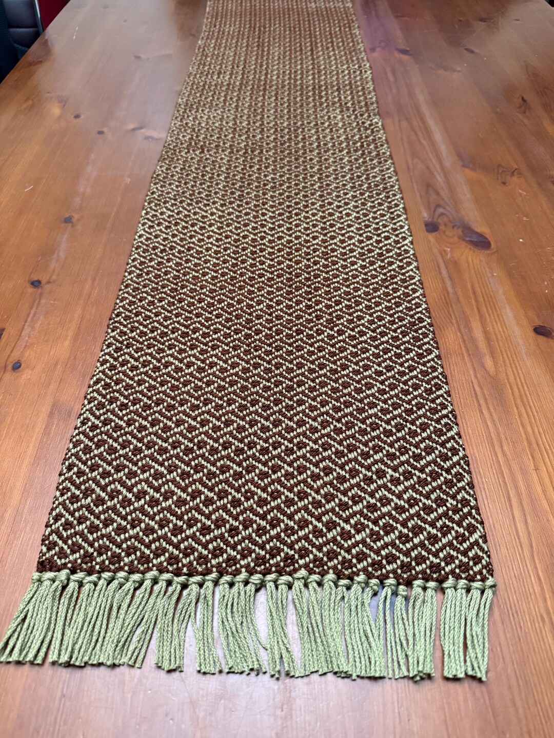 Handwoven Celtic Table Runner: Bay Leaf Green & Chocolate Brown Decor ...