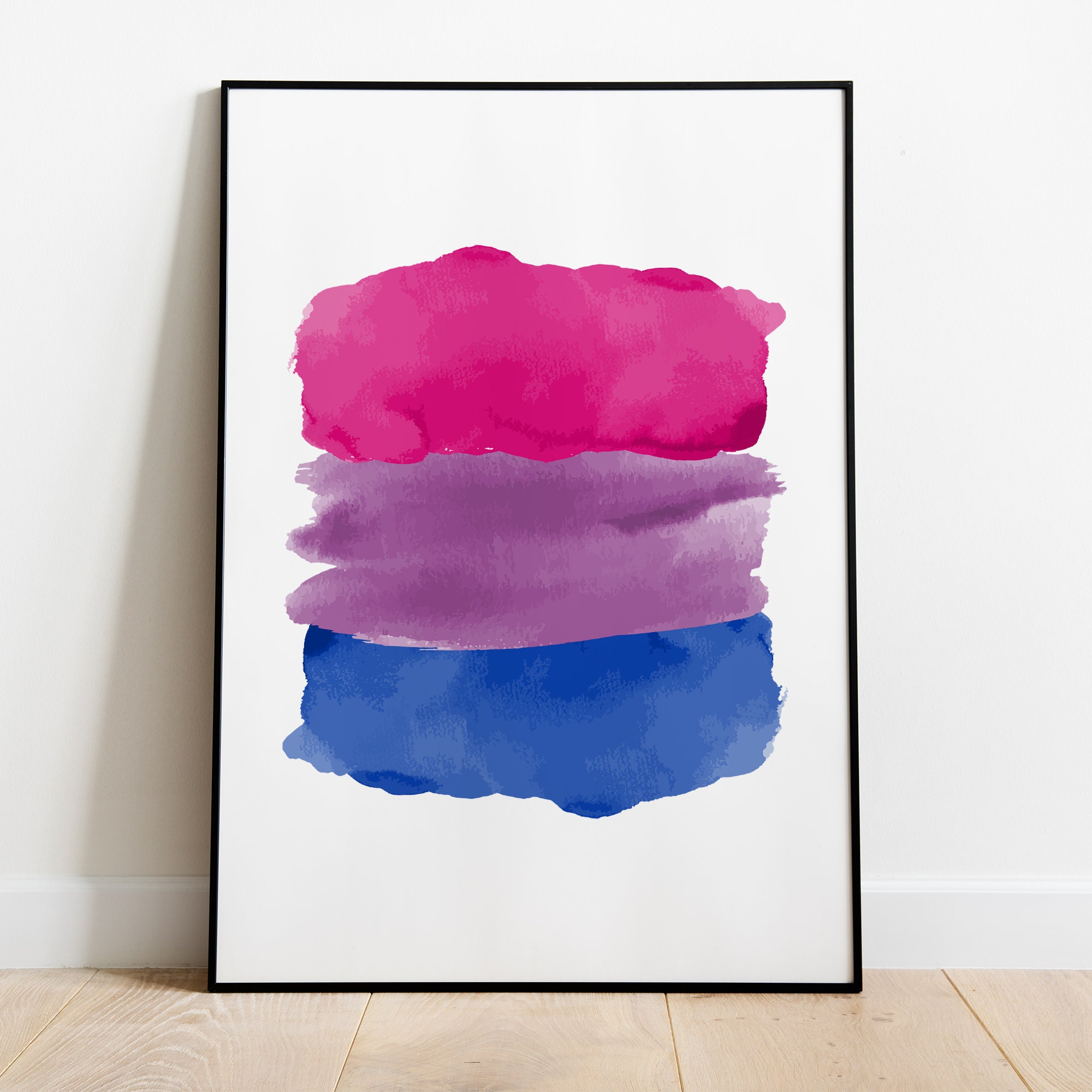 Bisexual Pride Watercolor Flag Minimal Art Pint Poster, Bisexuality ...
