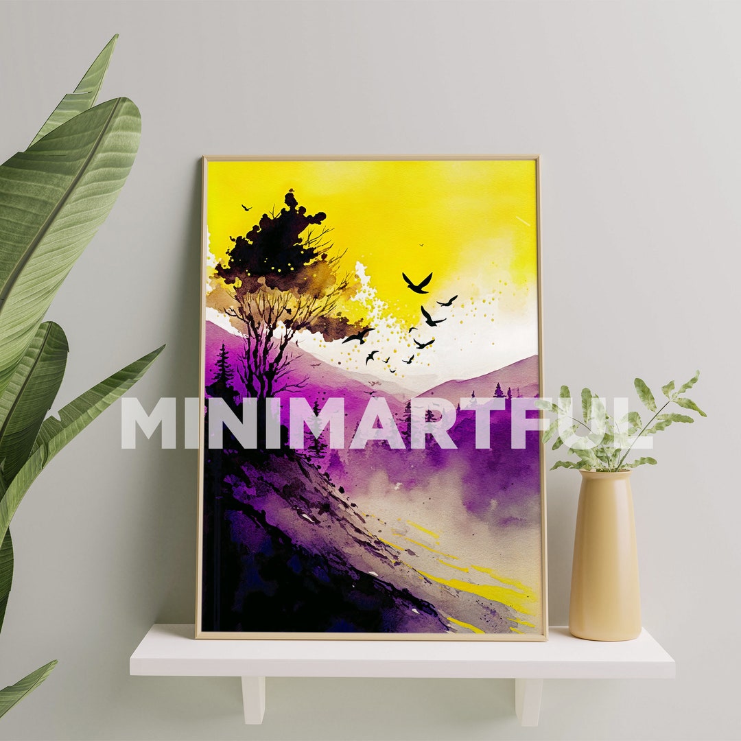 Nonbinary Watercolor Art Print, Nonbinary Pride Flag Art Poster for ...