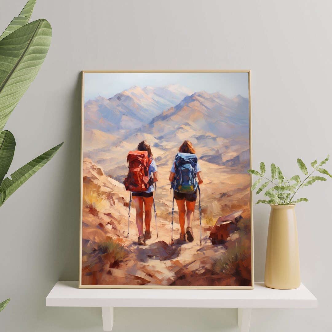 Hiking in Mountain Scenery Landscape Art Print | Outdoor Adventure Fine ...