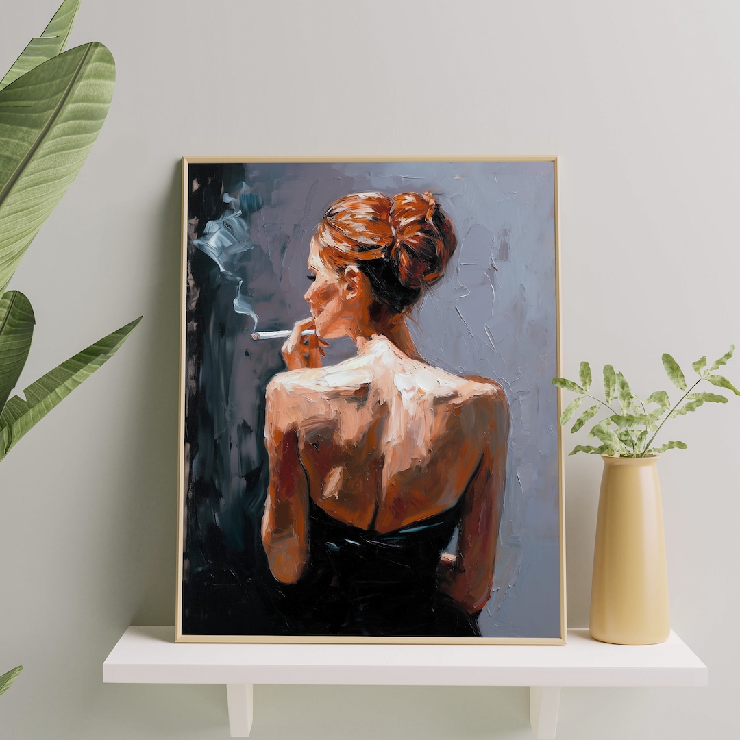 Elegant Woman Smoking Oil Painting | Impressionist Contemporary ...