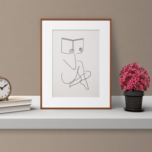 Woman Reading Line Art, Book Line Art Print, Reading Girl Printable ...