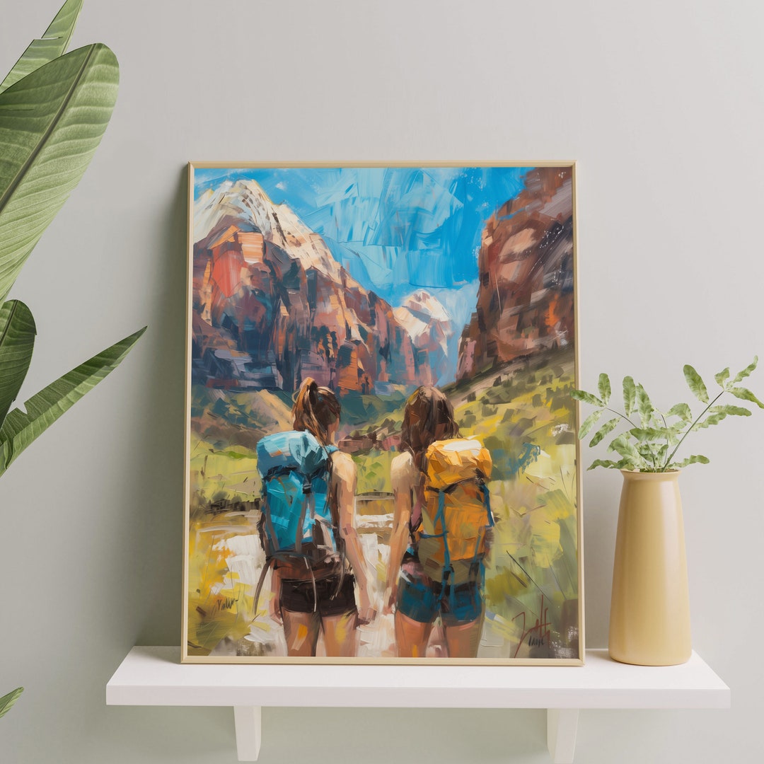 Hiking in Mountain Scenery Art Print | Outdoor Adventure Fine Art ...