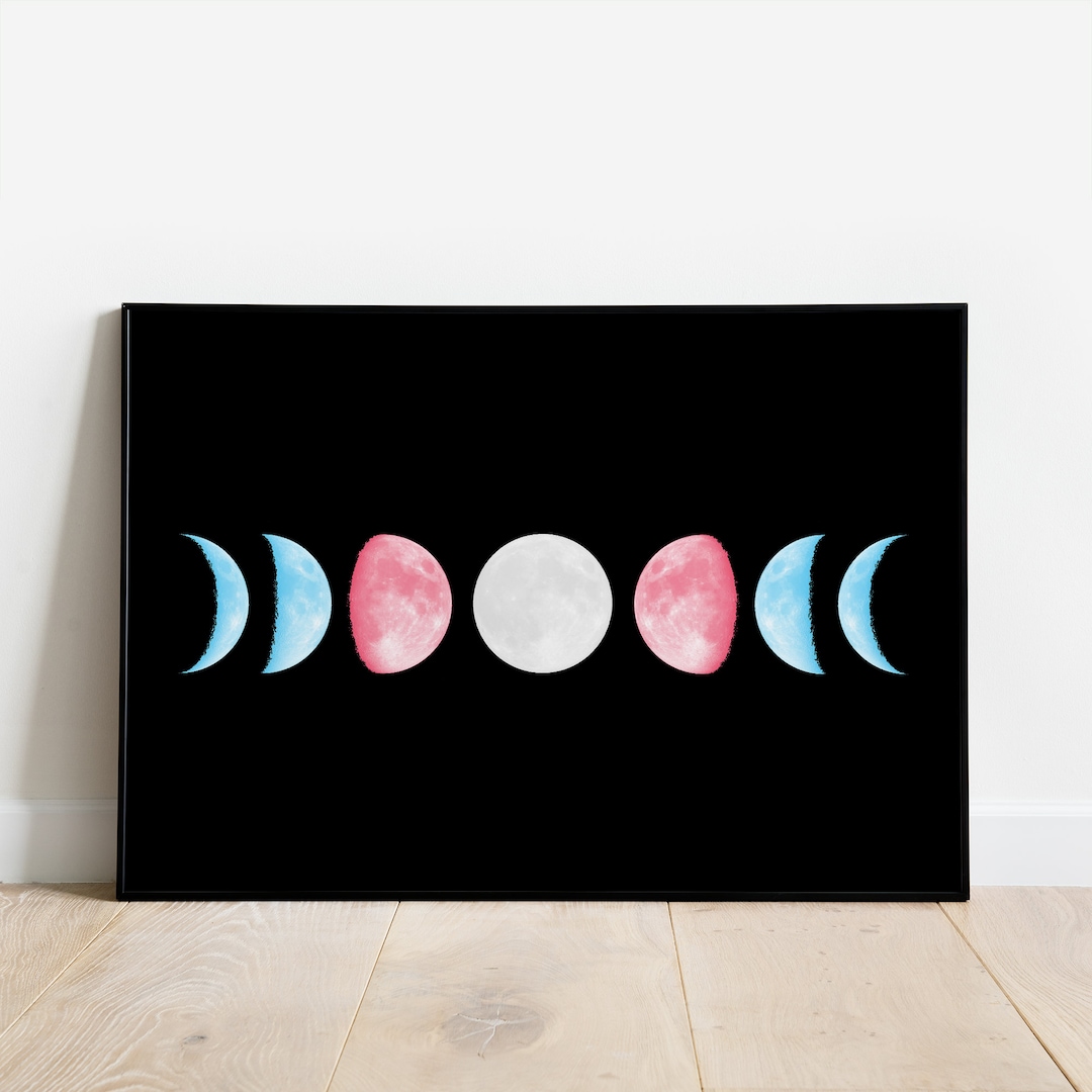 Transgender Moon Phase Art Print, Trans Pride Flag Wall Art Poster ...