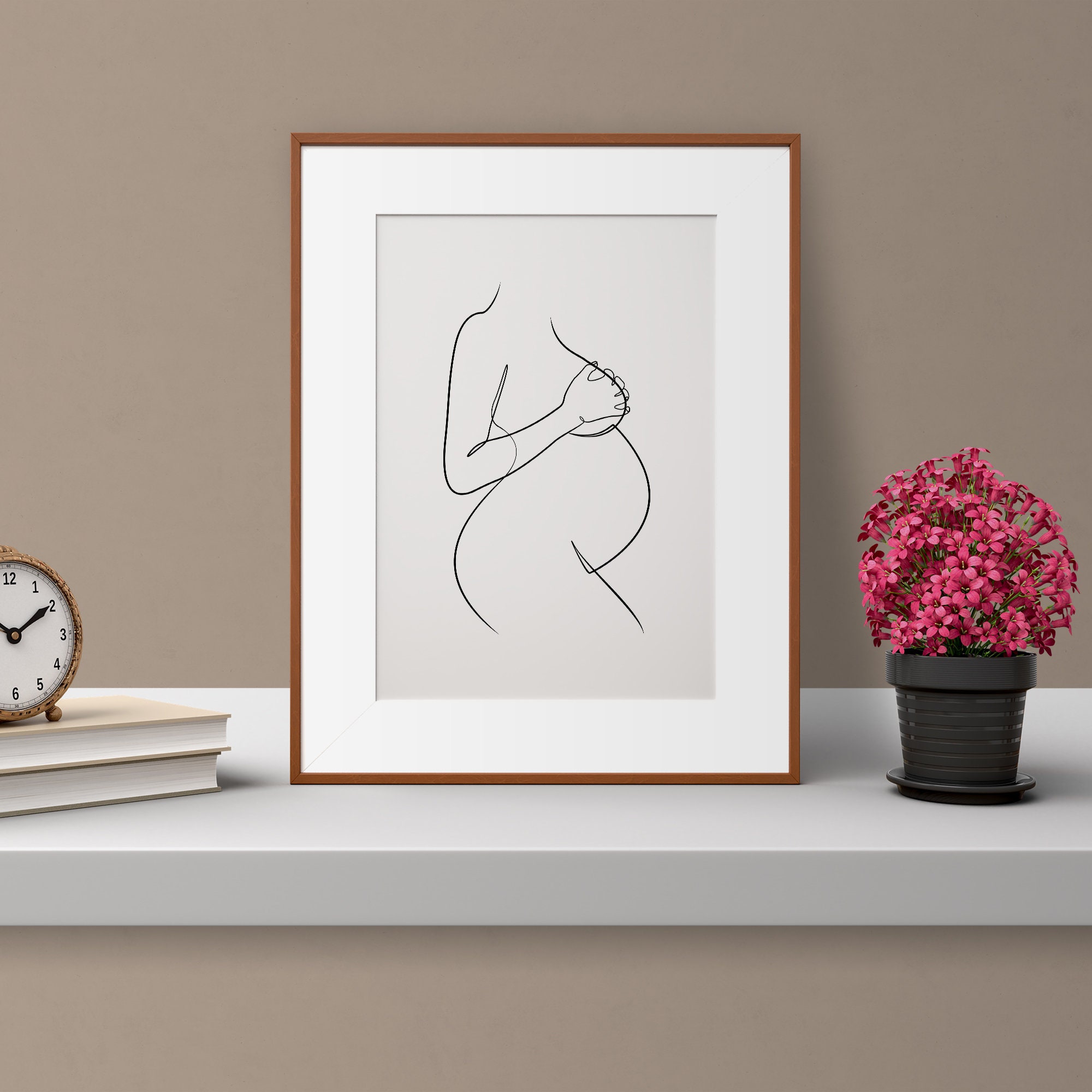 Pregnant Woman Line Art, Pregnancy Print Gift, Pregnancy Printable Art ...