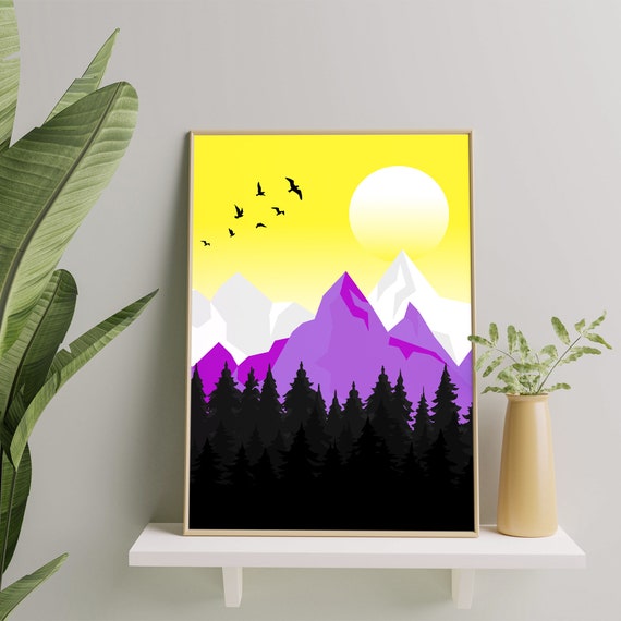 Non Binary Landscape Art Print Nonbinary Minimal Poster Wall | Etsy