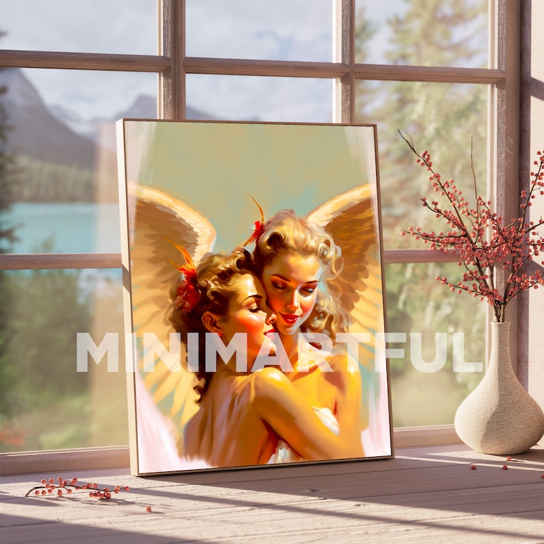 Lesbian Angels Art Print, Lesbian Love Wall Art Poster, , Lesbian Pride ...