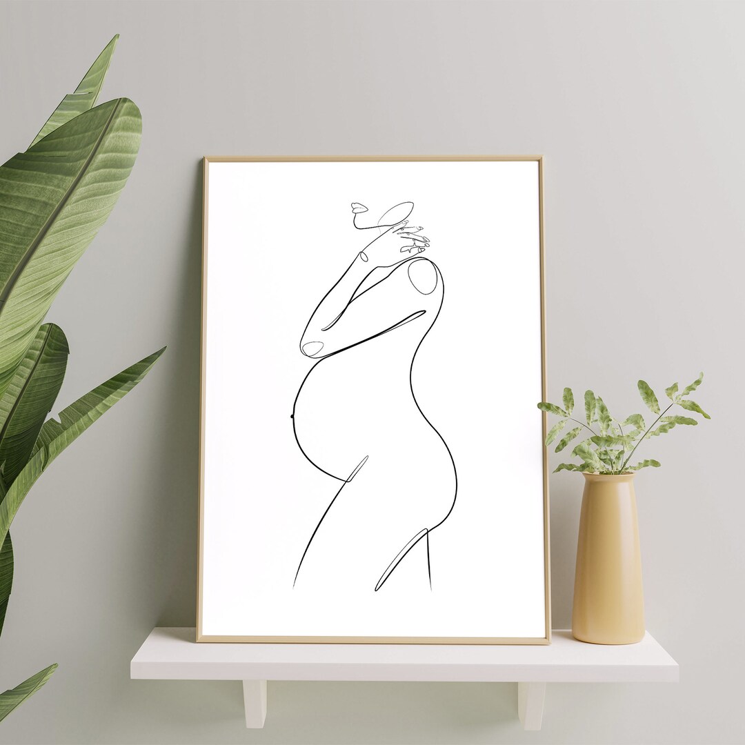 Pregnant Woman Line Art, Pregnancy Print Gift, Pregnancy Printable Art ...