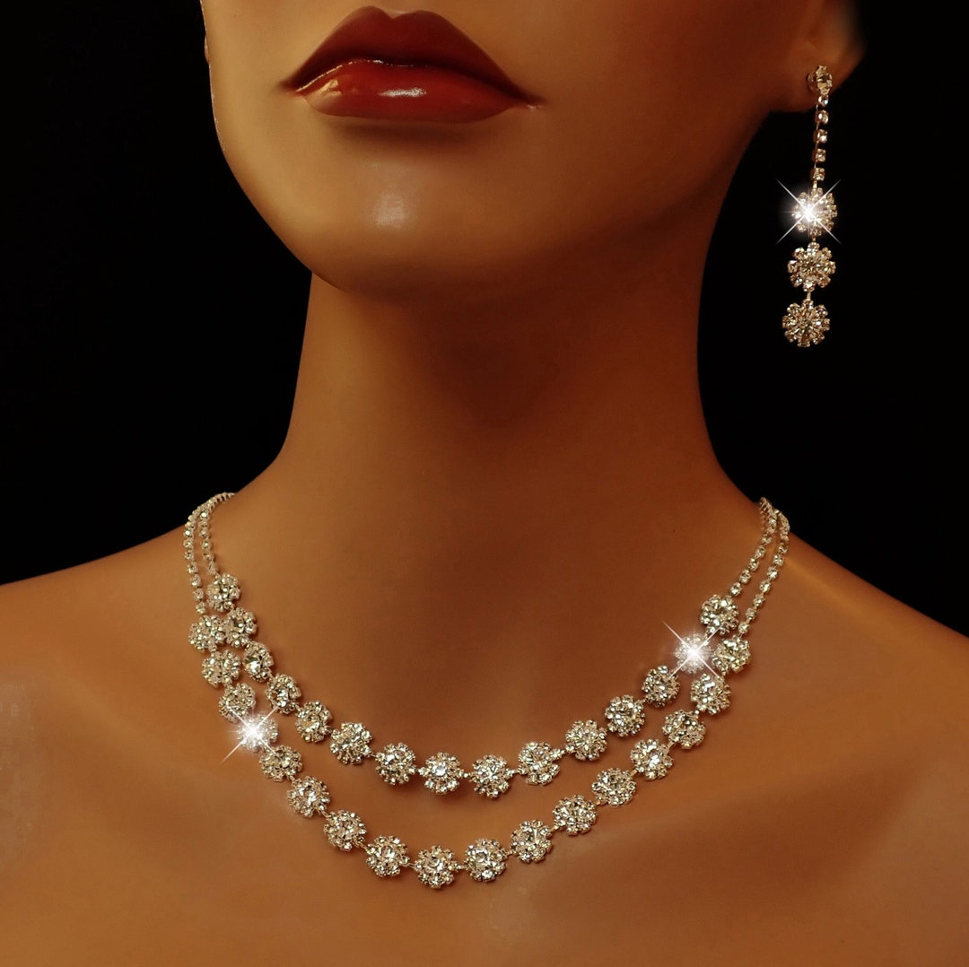 Set A, Double Line Necklace and Earring Set, - Etsy UK