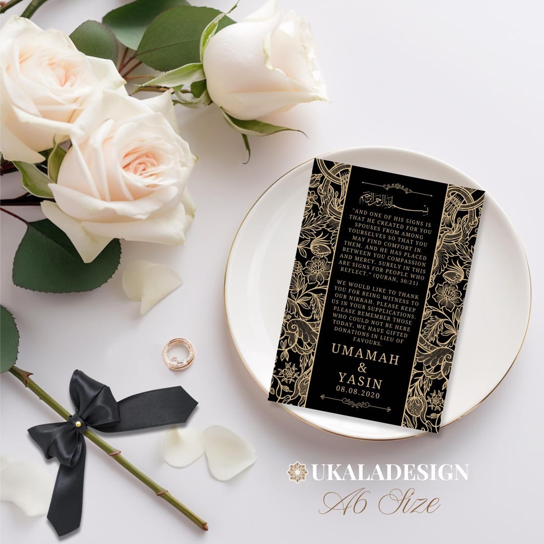 Black - Customised Favour/dua Card for Muslim Marriage, Walima ...
