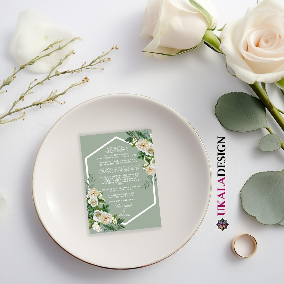 Green Customised Favour/dua Card for Muslim Marriage, Walima ...