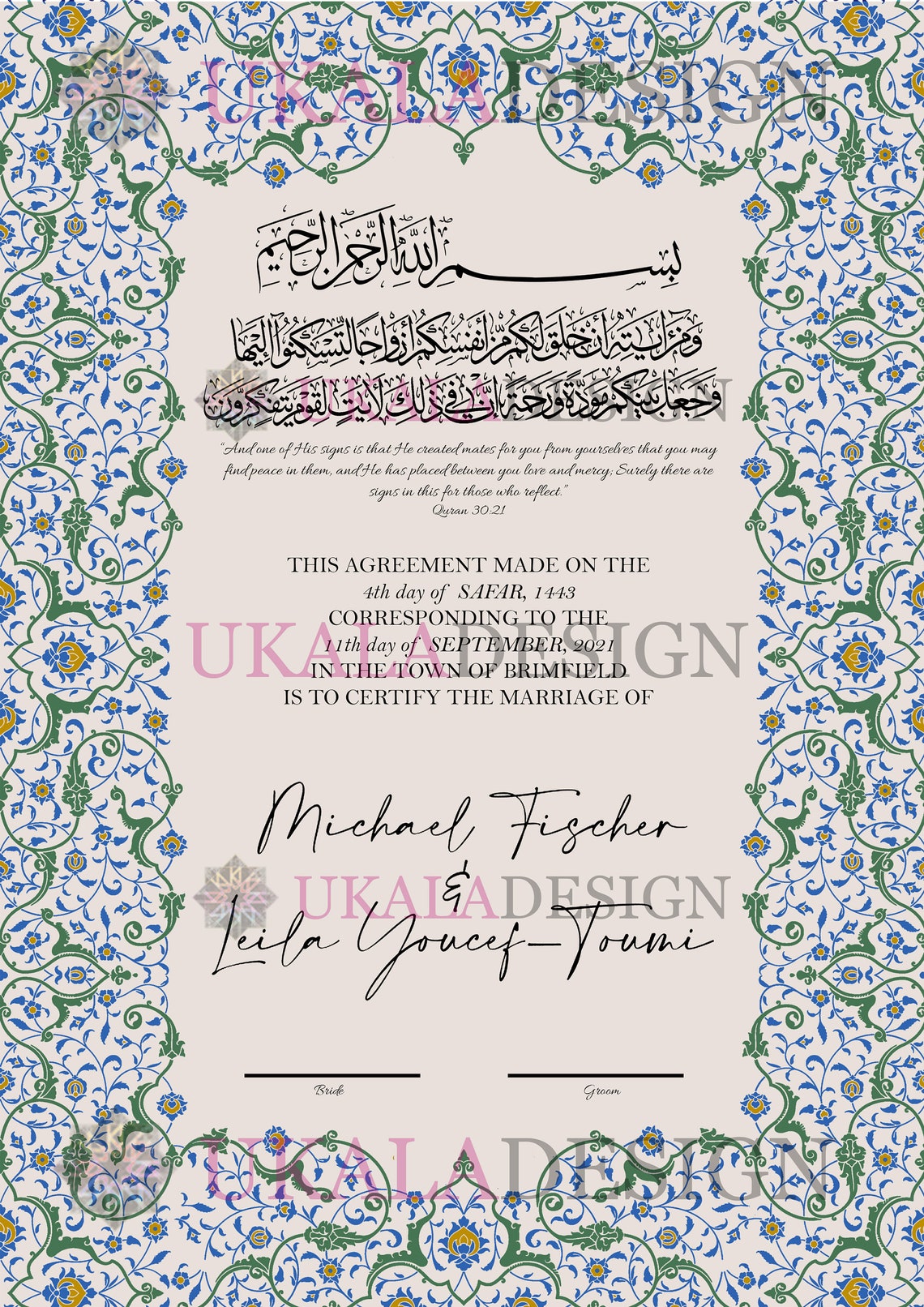 Personalised Nikkah Contract Nikah Nama Customised Muslim - Etsy