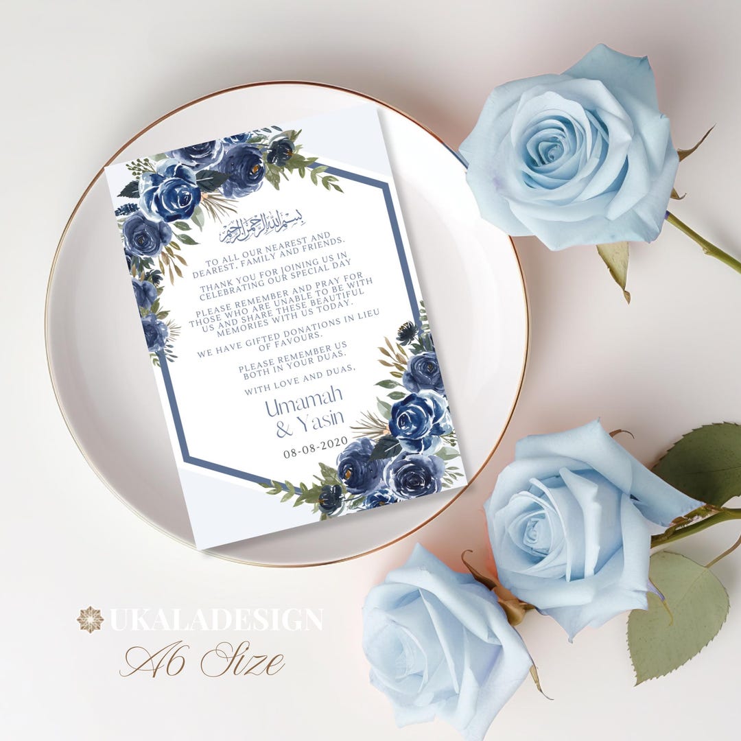 Blue - Customised Favour/dua Card for Muslim Marriage, Walima ...