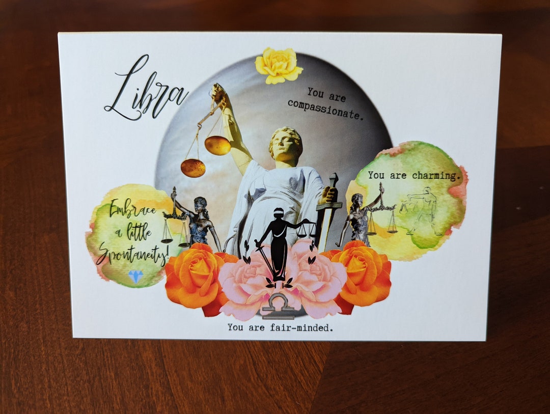 Libra Zodiac Collage Birthday Card With Affirmations - Etsy