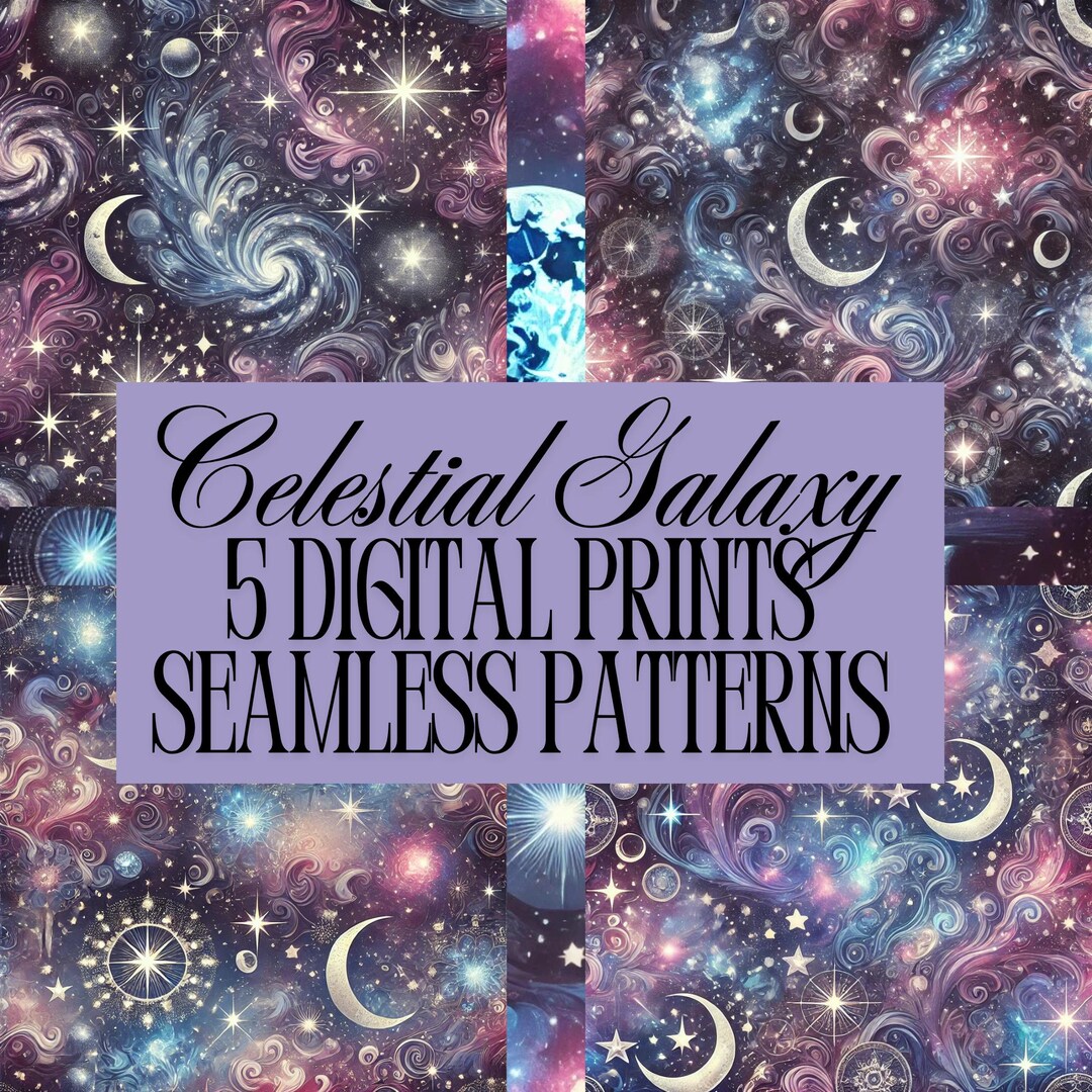Celestial Galaxy Digital Paper Cosmic Moon Stars Background Mystical ...