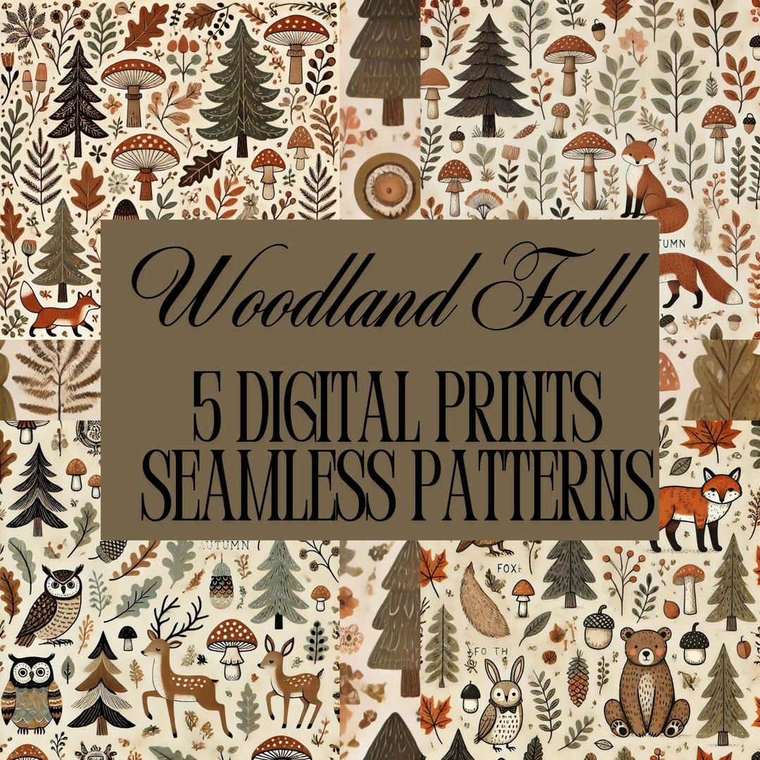 Woodland Digital Paper Cute Forest Animal Seamless Patterns Autumn ...