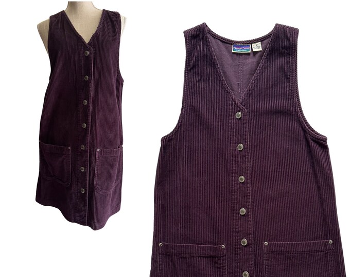 Corduroy Dress Short Apron Dress - Square Front Pockets & Silver ...