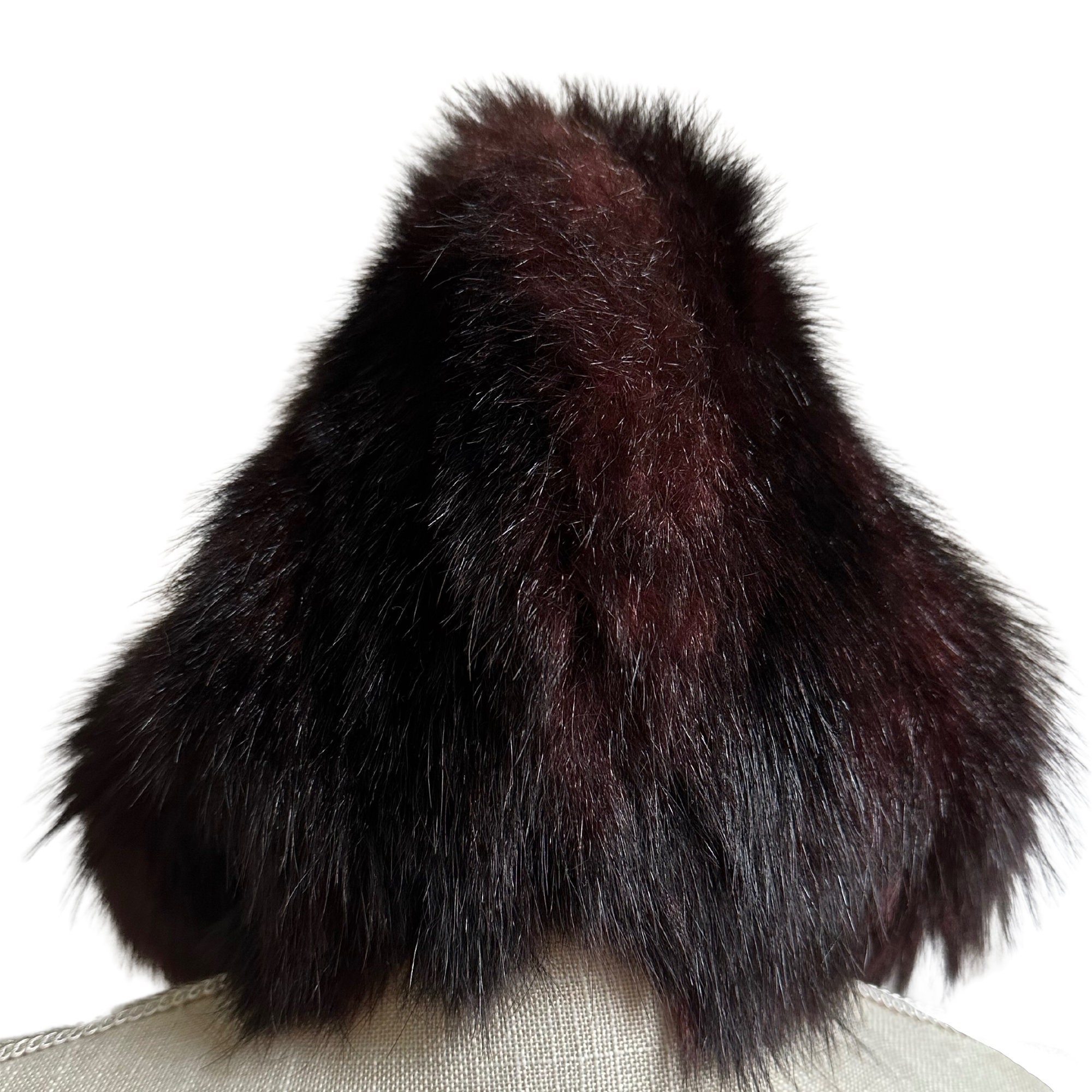 Fur Hat Black/red Highlights Vintage Fox Fur Hat Winter Fur Bonnet Tie ...