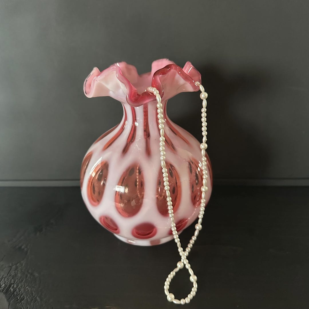 Glass Vase Cranberry Coin Dot - Vintage Gift Shop - Etsy