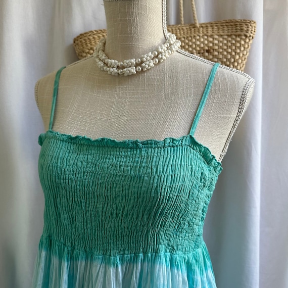 Boho dress Halter top Spaghetti Strap Turquoise tie d… - Gem