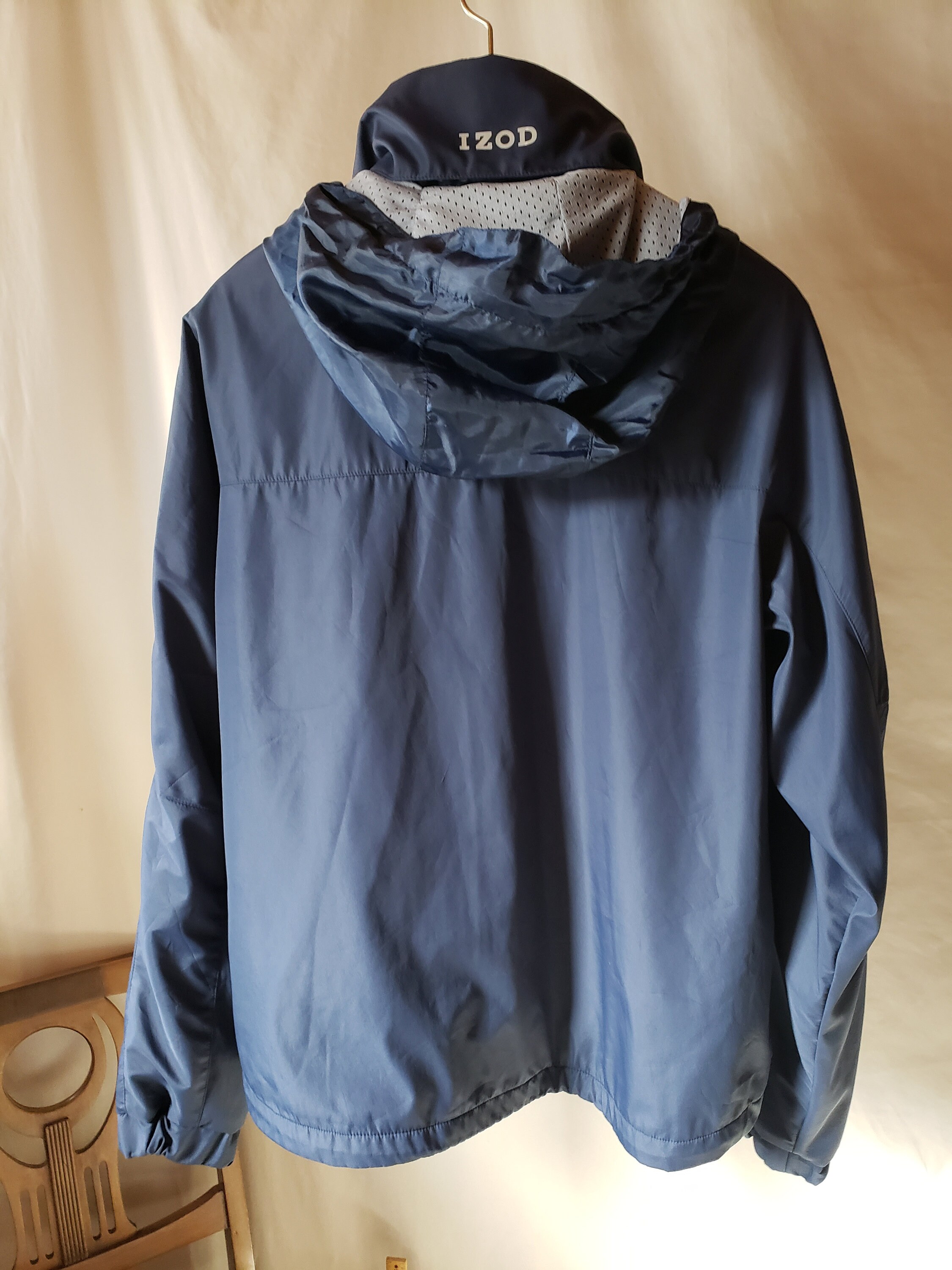 Vintage Windbreaker Dark Blue W/gray Net Lining, Tuck Away Hood in ...