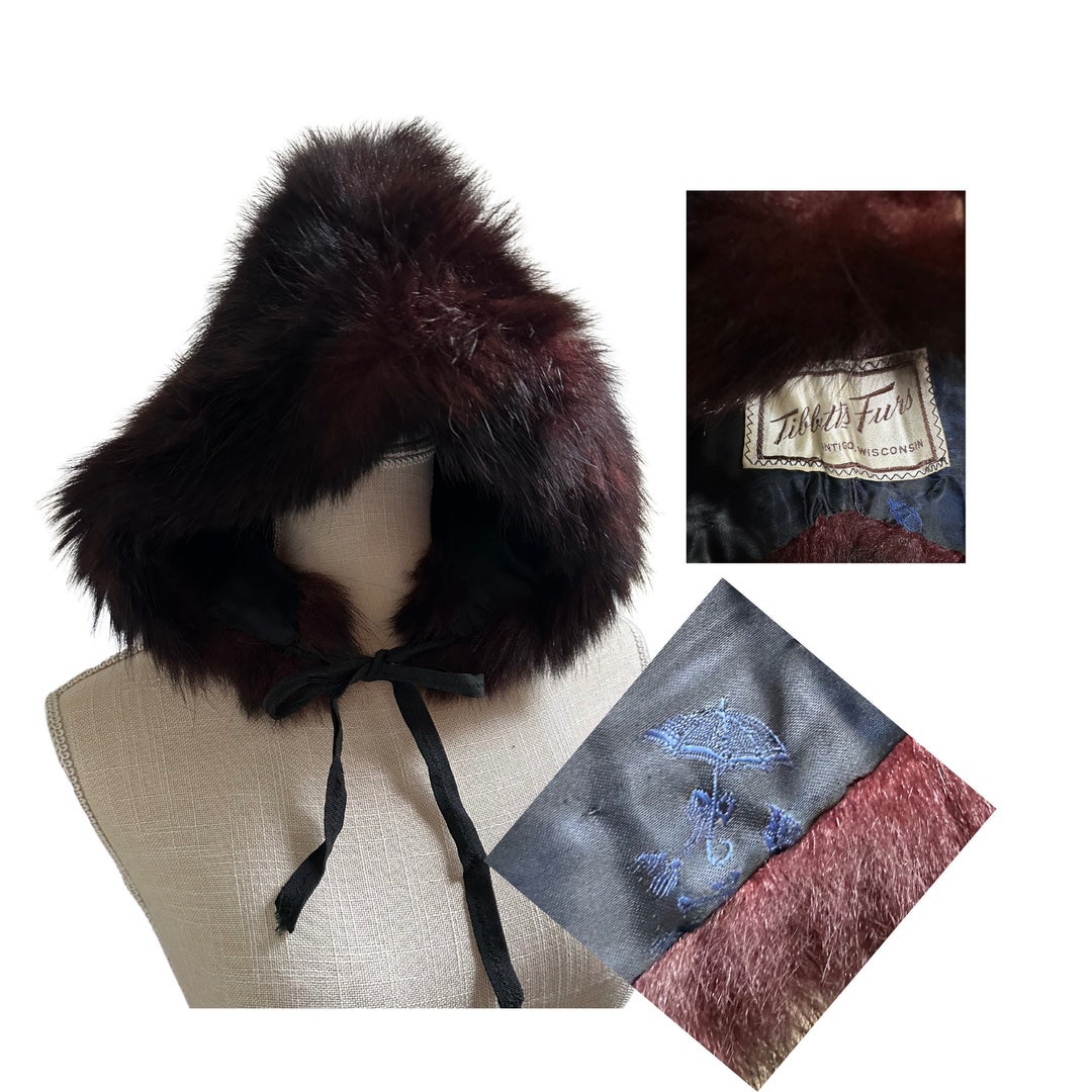 Fur Hat Black/red Highlights Vintage Fox Fur Hat Winter Fur Bonnet Tie ...