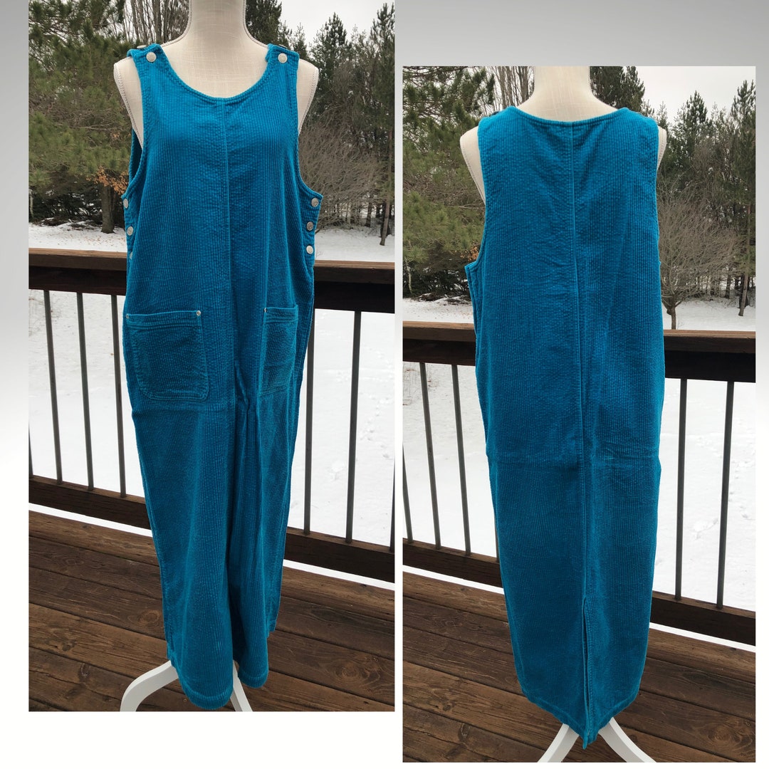 80s/90s Overalls Dress/vintage Denim & Co. Turquoise Corduroy - Etsy