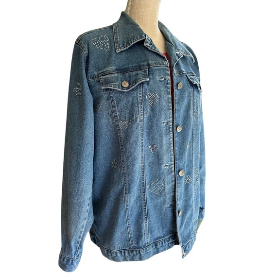 Jean Jacket M w/diamond hearts - 90's Quacker Factory… - Gem