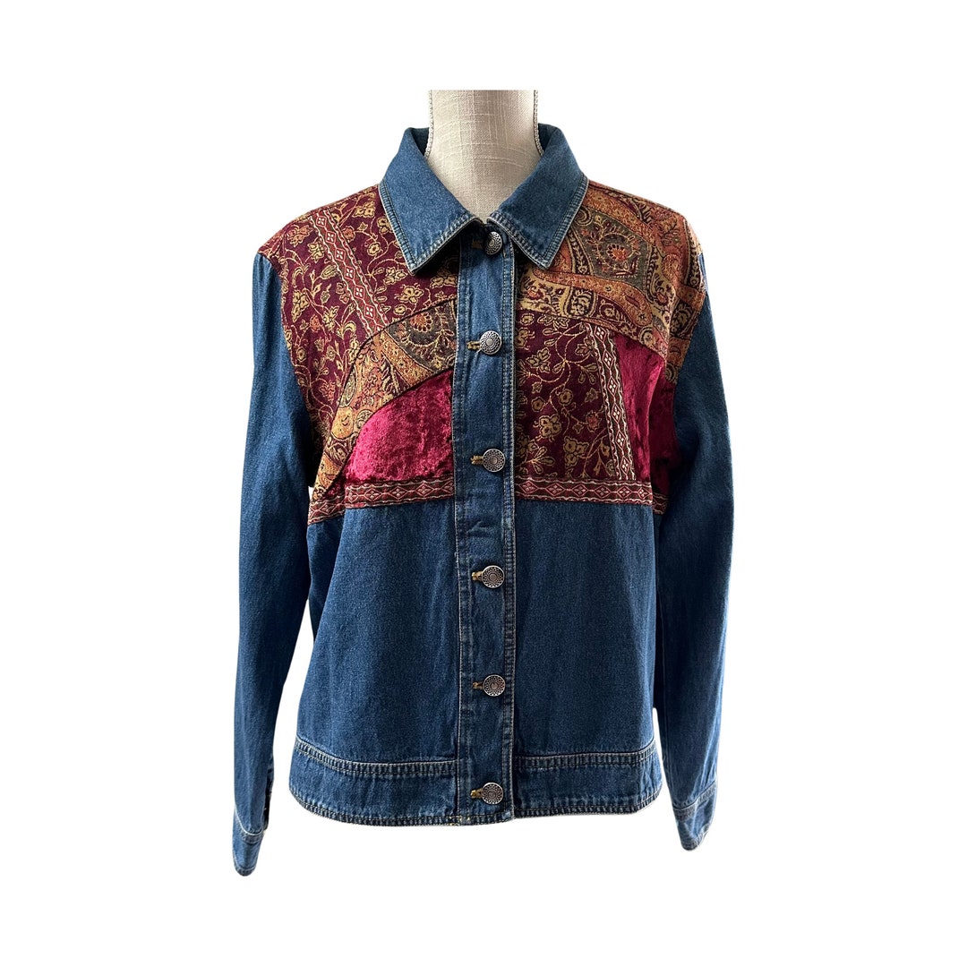 Veste en jean M Patchwork de velours Doublure rouge foncé - Etsy France