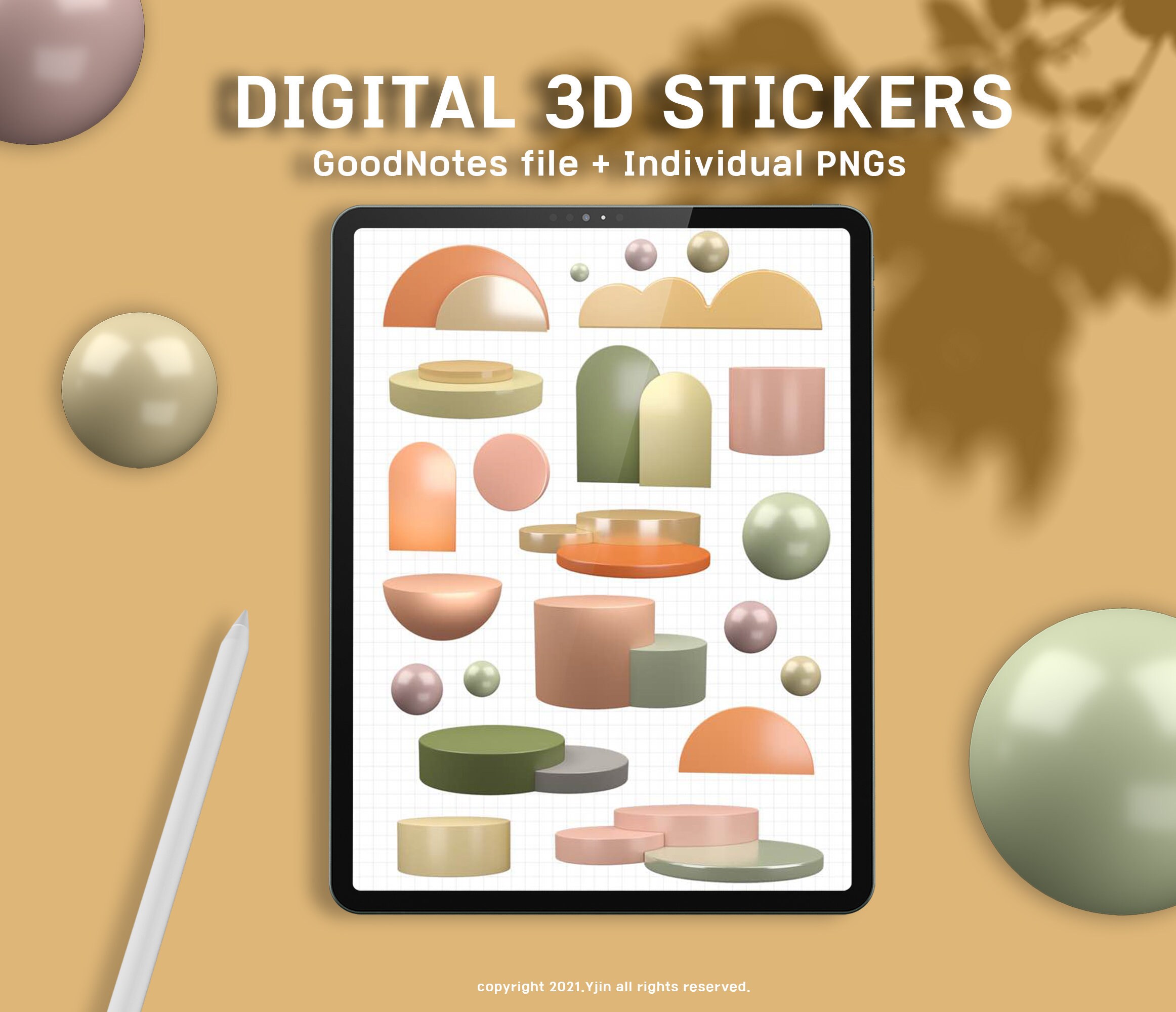 Digital 3D Stickers, Digital Planner 3D Stickers, Precropped Goodnetes ...