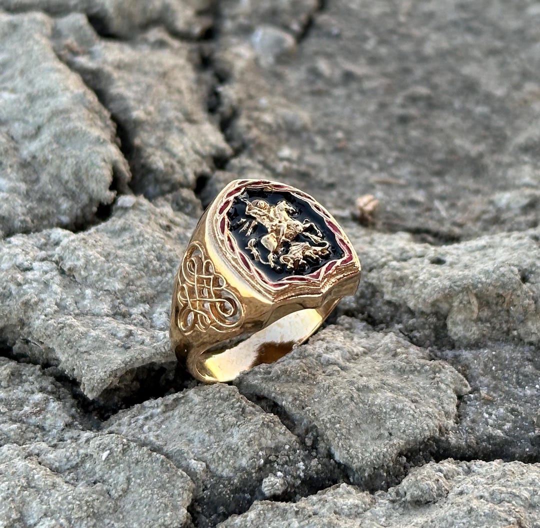 Archangel Saint George Signet Ring • Silver Protective Ring • Warrior ...