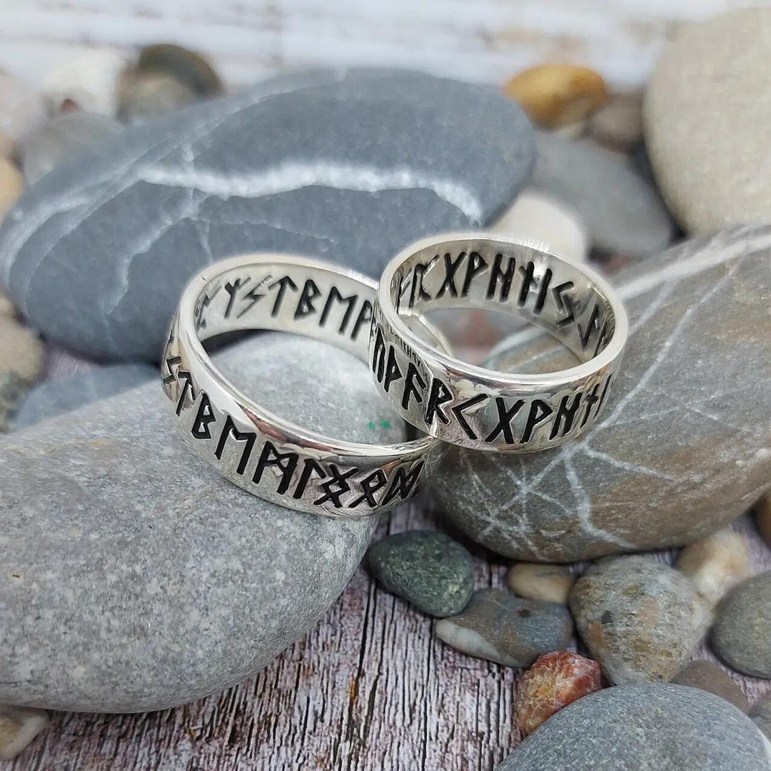 Matching Viking Wedding Rings - Sterling Silver Rune Ring Set, Norse ...