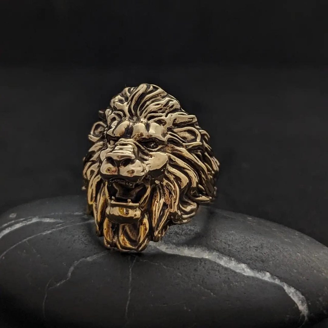 Lion Face Ring - Unique Lion Head Jewelry - Handcrafted Animal Ring for ...