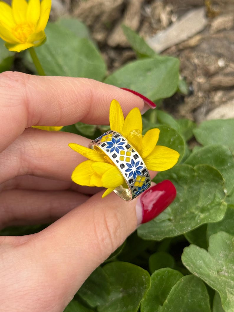 Ukrainian Embroidery Ring With Enamel – Traditional Ukraine Ornament ...